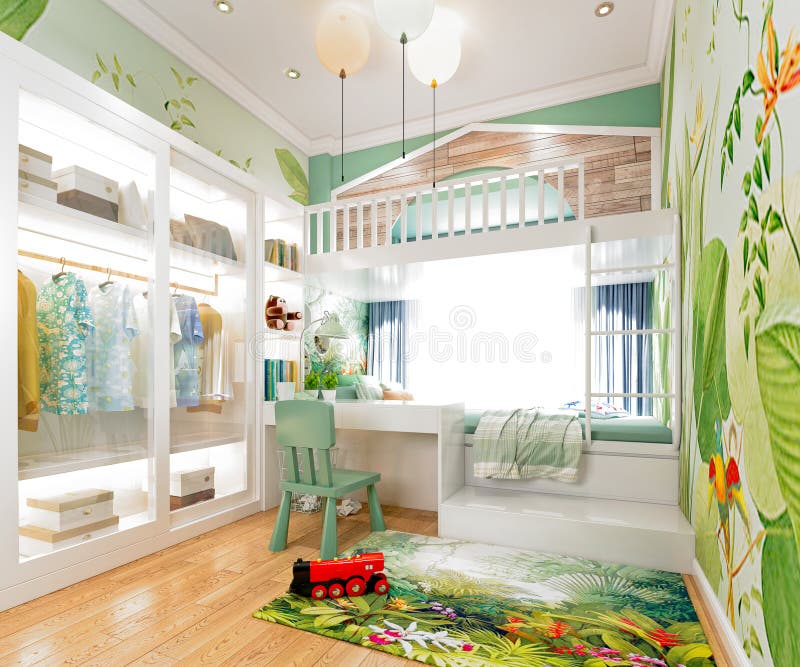 3d render child room stock illustration. Illustration of carpet - 156053450