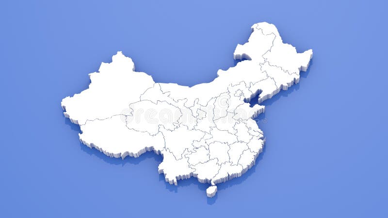 3D Render of China Map with State Borders on Blue Background. Stock ...
