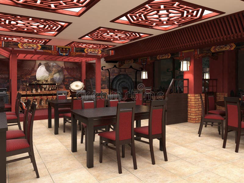 3d Render of a Chinese Restaurant Interior Stock Illustration ...