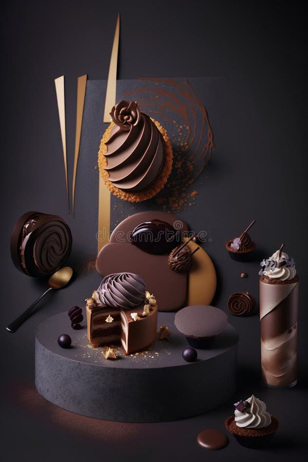 3d Render of Chocolate Cake with Chocolate Cream and Chocolate Candies ...