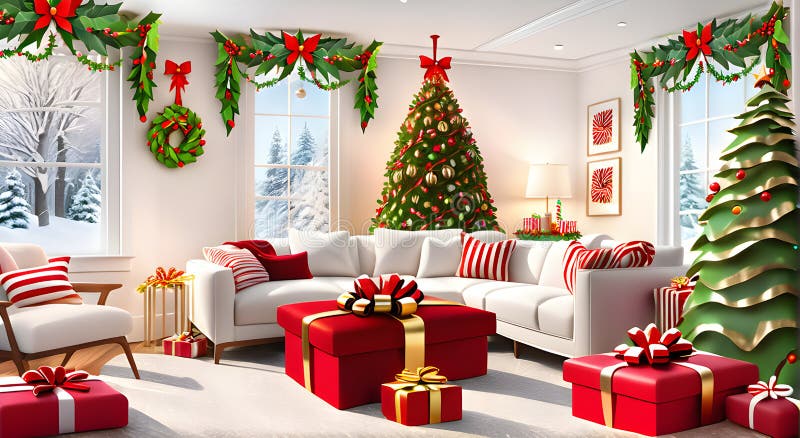 3d Render of Christmas Presents and Christmas Tree with Fireplace Stock ...