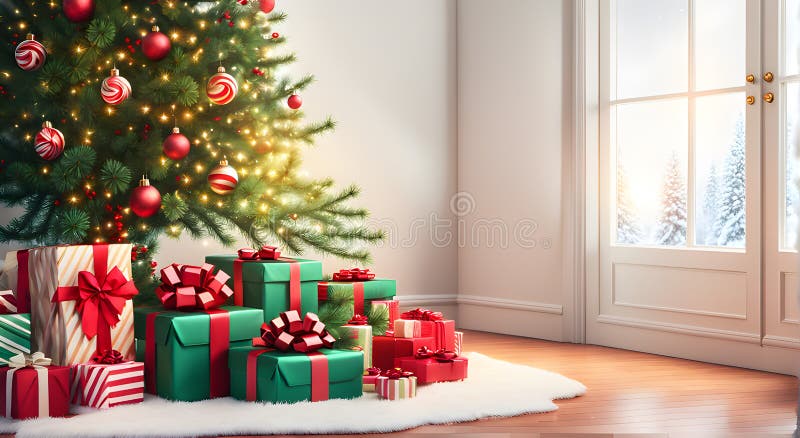 3d Render of Christmas Presents and Christmas Tree with Fireplace Stock ...