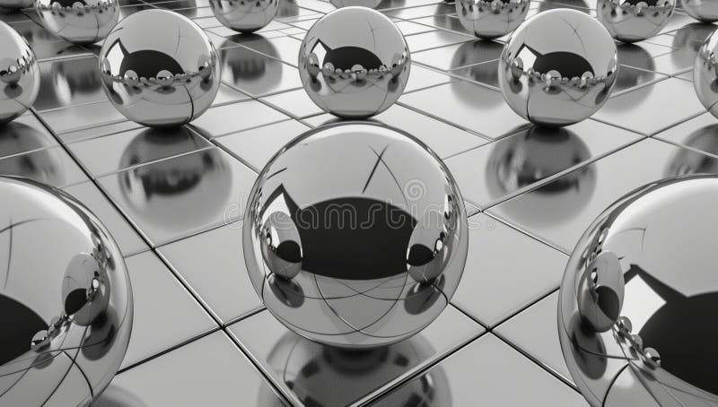 3d Render of Chrome Spheres on Shiny Reflective Floor Stock ...