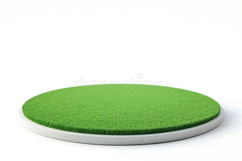 3D Render of Circular Grass Patch on White Platform, Isolated Nature ...