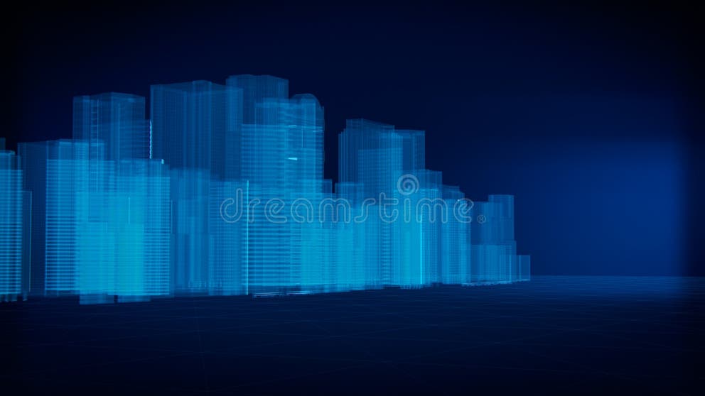 City X-ray Blue Transparent on Dark Background. Stock Illustration ...