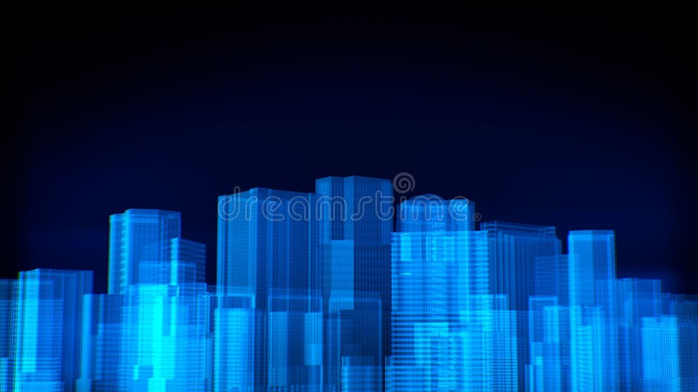 City X-ray Blue Transparent on Dark Background. Stock Illustration ...