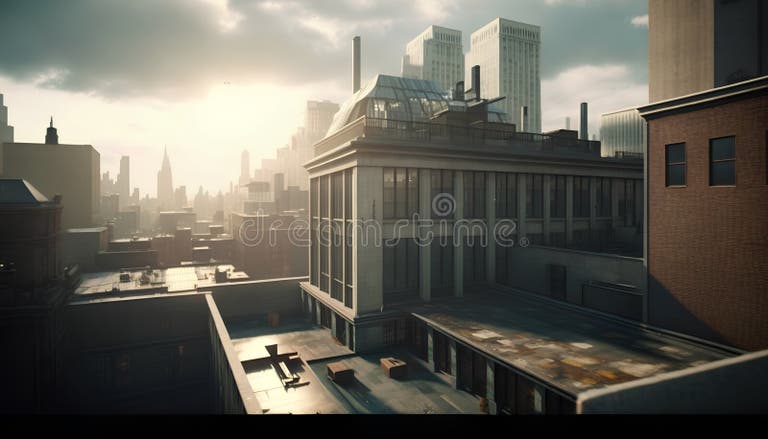 3D Render of a Cityscape with Skyscrapers at Sunset Stock Illustration ...