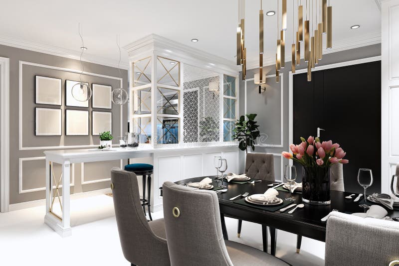 3d Render Classic Living Room Stock Illustration - Illustration of ...