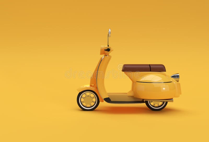 3D Render Classic Motor Scooter Side View on a Yellow Background Stock ...