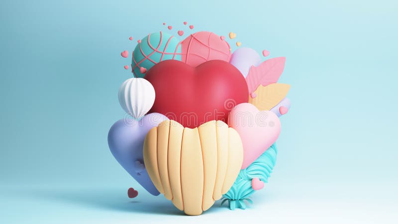 3D Render, Clay Modeling of Glossy Heart Shapes and Abstract Stock ...