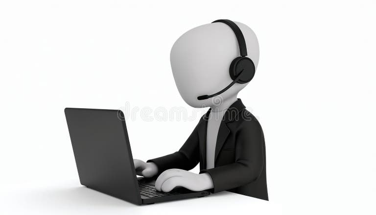 3D Render of Client Support Agent Working on Laptop. Support Specialist ...