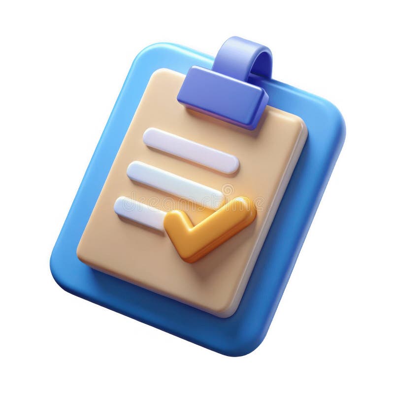 3D Render Clipboard with Check Mark Symbol Representing Completion and ...