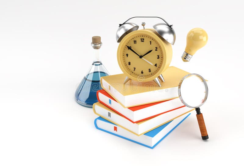 3D Render Clock with Books in Minimal Style Illustration Stock ...
