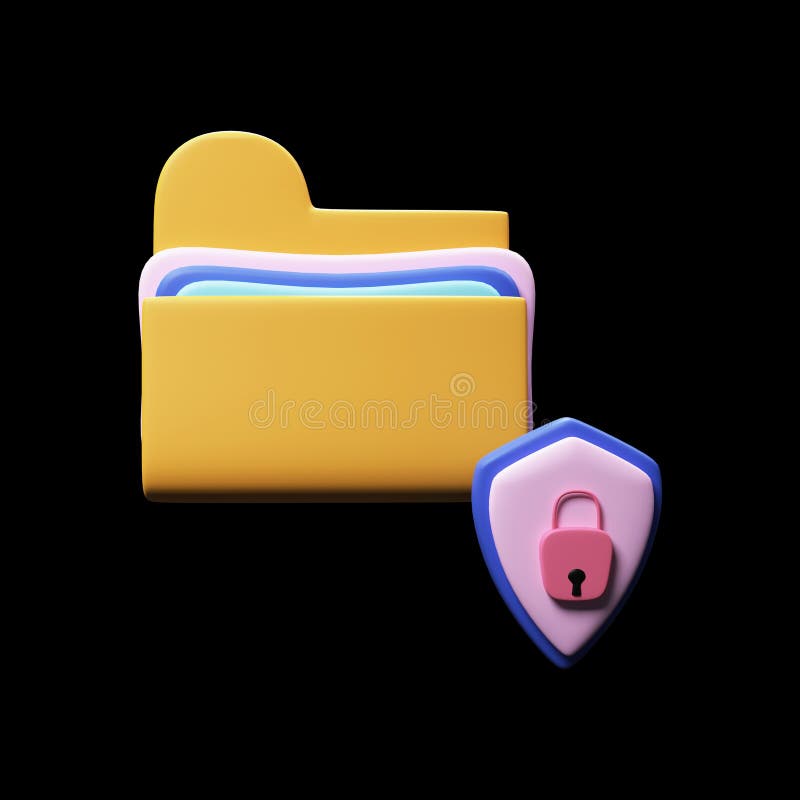 3D Render of Close Folder Shield Lock Symbol Against Black Stock ...