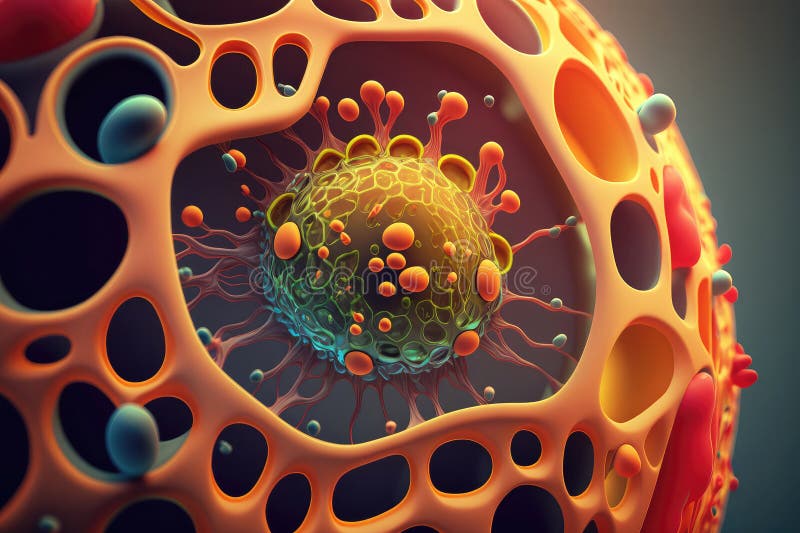 3d Render Close Up of a Cell Inside an Orange Structure, Illustration ...