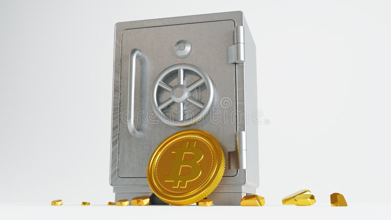 Closed Metallic Safe Box Isolated on White Background. Gold Bank Safe ...