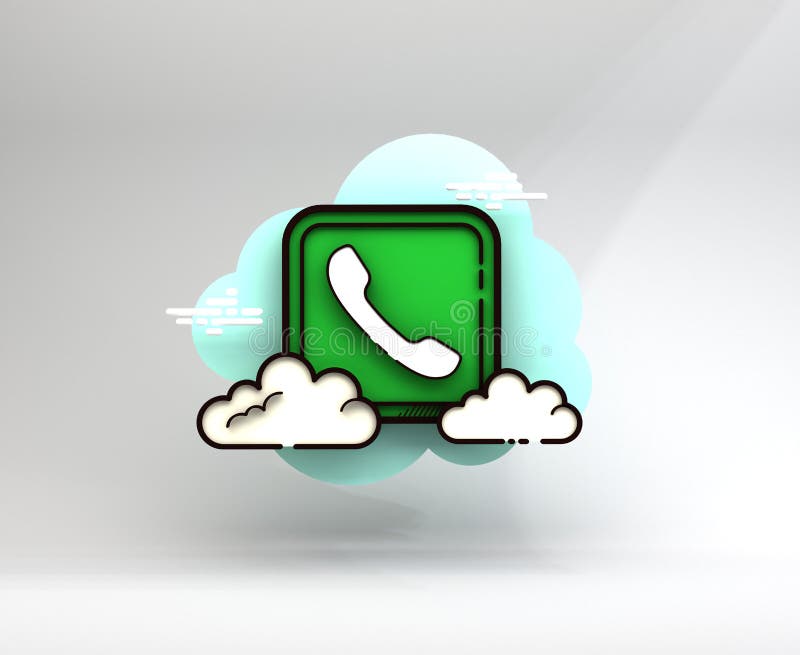 3d Render Cloud and Call Phone on Blue Cloud Background. Illustration ...