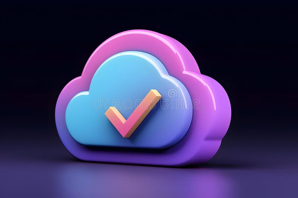 3D Render of a Cloud with a Checkmark: Secure Cloud Storage Concept ...