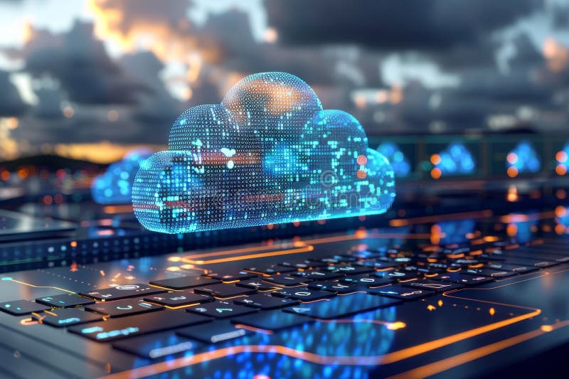 An 3D Render of Cloud with Multiple Devices Connected To it, Glowing ...