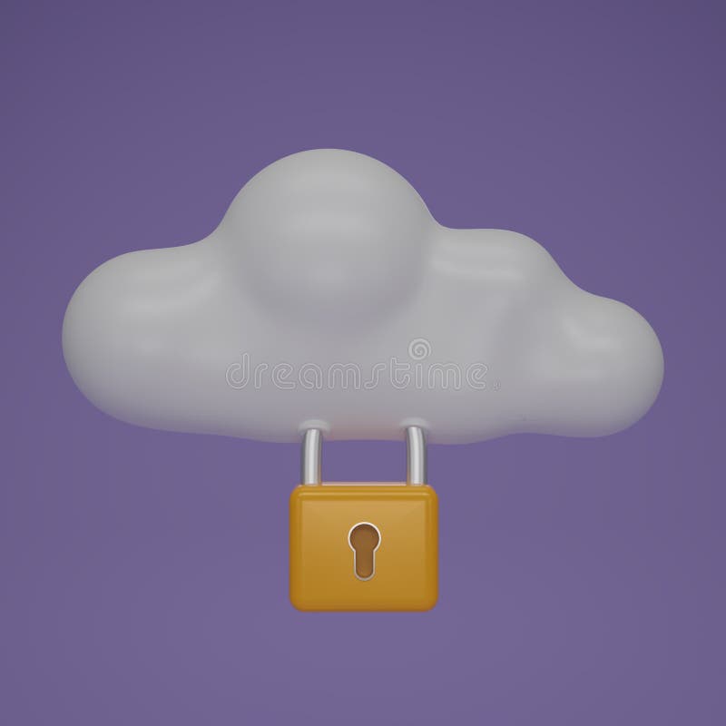 3D Render Cloud and Padlock Icon Isolate on Purple Background. Cloud ...