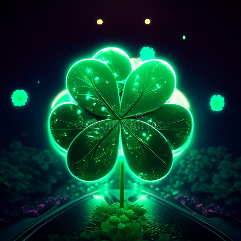 3d Render of a Clover on a Background of Green Lights AI Generated ...