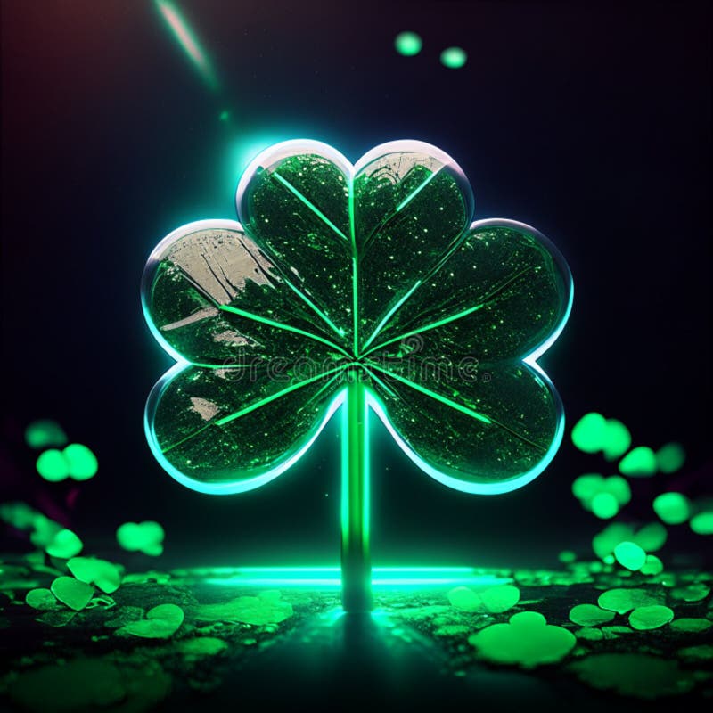 3d Render of a Clover Leaf with Green Neon Lights. AI Generated Stock ...