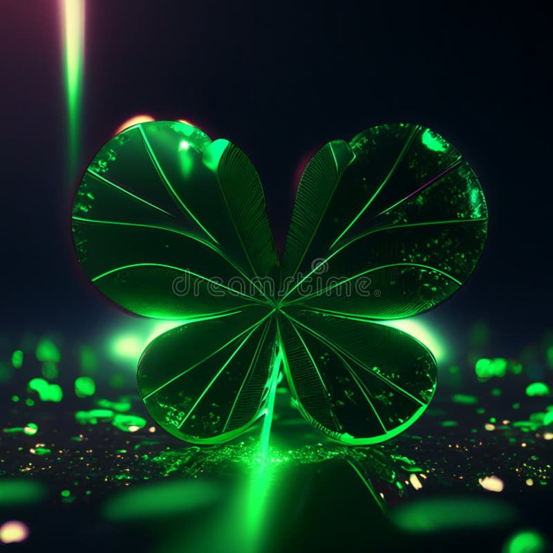3d Render of a Clover Leaf with Green Neon Lights. AI Generated Stock ...