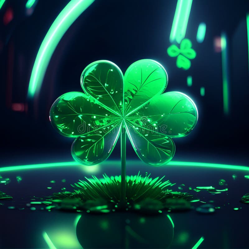 3d Render of a Clover Leaf with Green Neon Lights. AI Generated Stock ...
