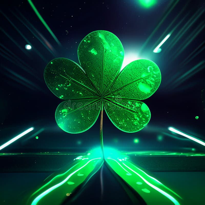 3d Render of a Clover Leaf with Green Neon Lights. AI Generated Stock ...