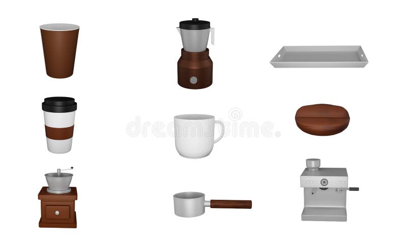 3D Render of Coffee Element Collection Over White PNG Transparent Stock ...