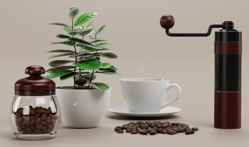 3D Render of Coffee Set stock illustration. Illustration of coffee ...