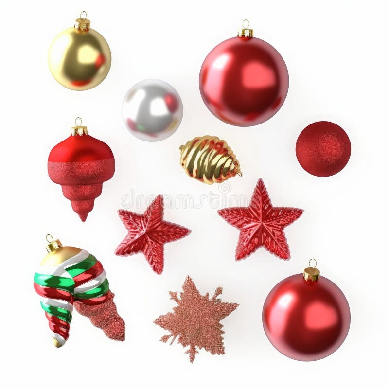 3d Render, Collection of Assorted Christmas Ornaments, Festive Clip Art ...