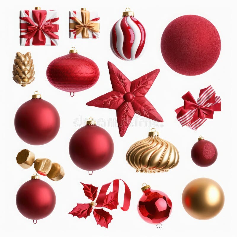 3d Render, Collection of Assorted Christmas Ornaments, Festive Clip Art ...