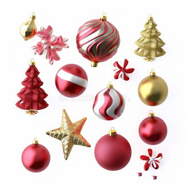 3d Render, Collection of Assorted Christmas Ornaments, Festive Clip Art ...