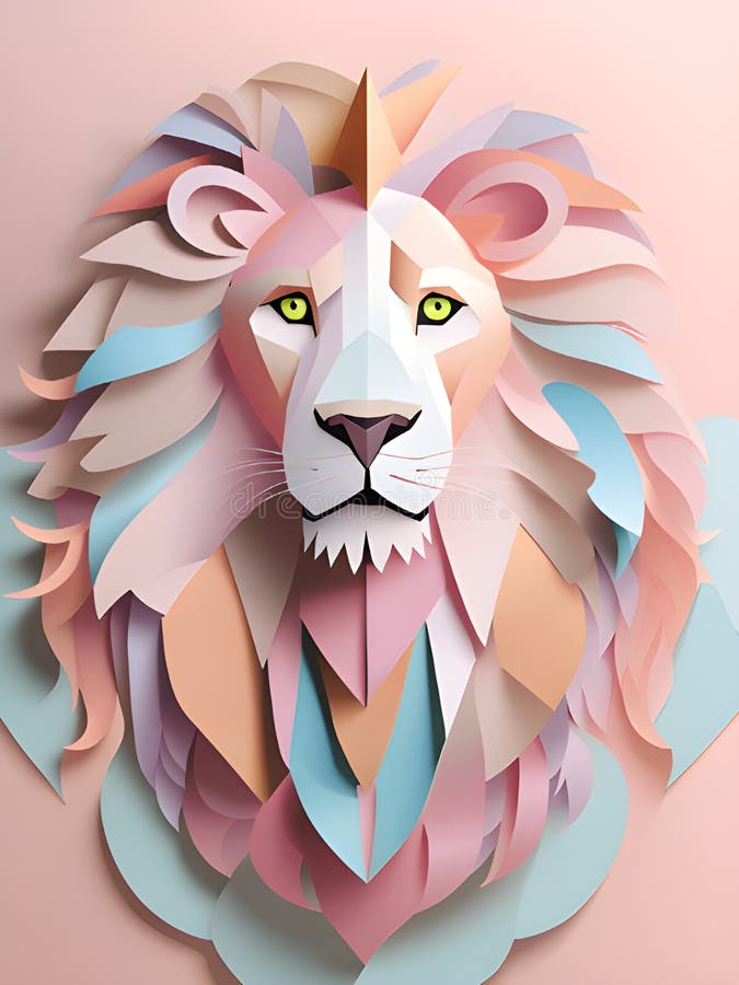 3d Render of Color Paper Cut Animal Lion, AI Generated Stock Image ...