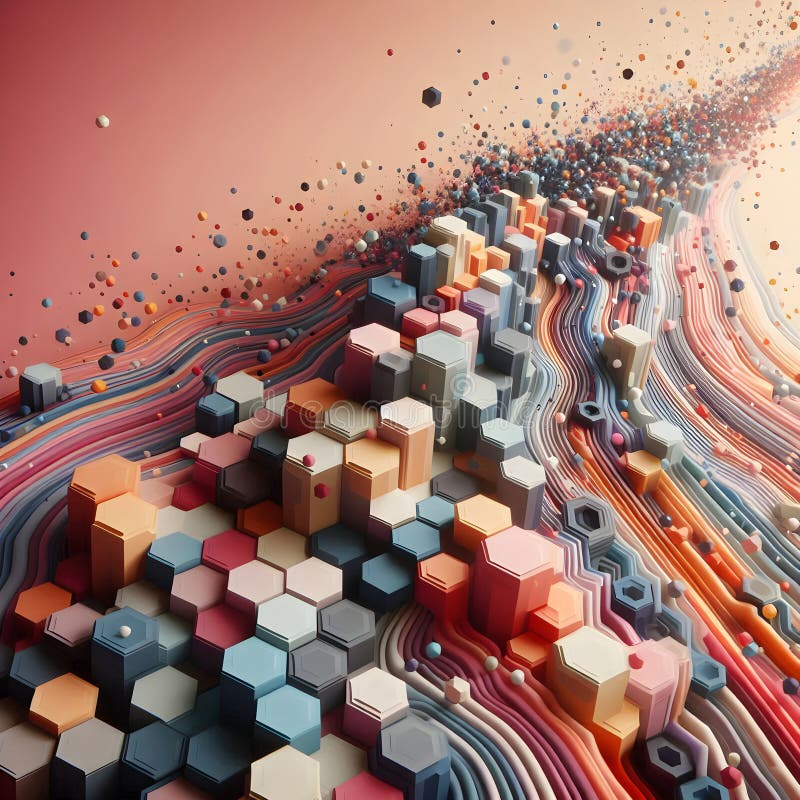 3d Render of a Colorful Abstract Landscape Made of Hexagonal Shapes ...
