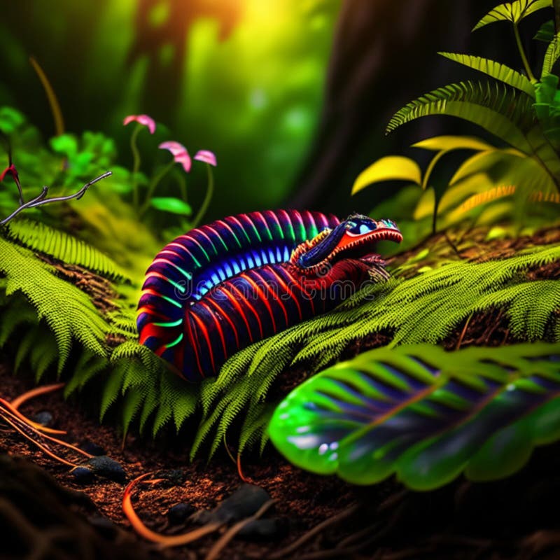 A 3D Render of a Colorful Centipede in the Jungle Generative AI Stock ...