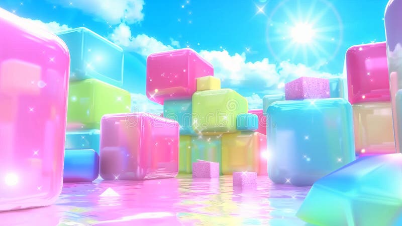 3d Render of Colorful Cubes in the Sky with Lens Flare Effect. Stock ...