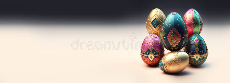 3D Render of Colorful Floral Easter Eggs on Reflection Shiny Brown ...