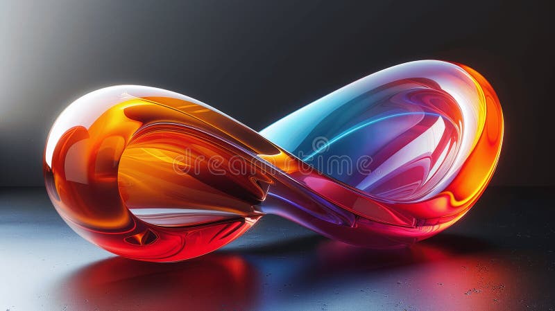 3D Render of Colorful Glossy Curved Abstract Shape on Black Background ...