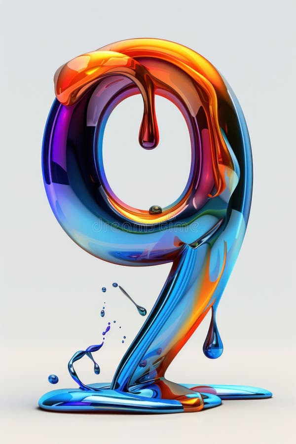 3D Render of Colorful Glossy Melting Number 9. Generative Ai Stock ...