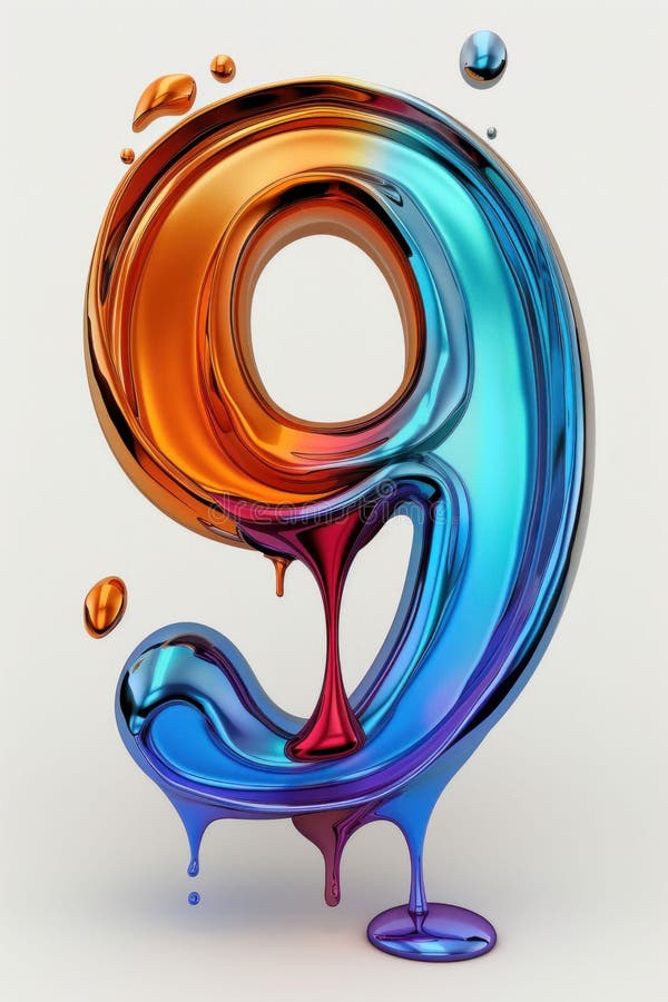 3D Render of Colorful Glossy Melting Number 9. Generative Ai Stock ...