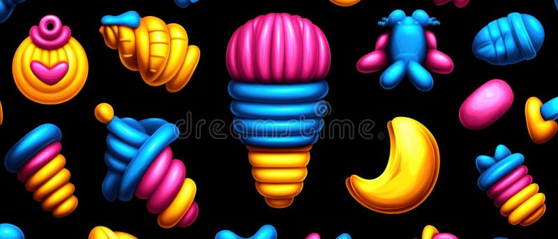 3D Render of Colorful Ice Cream Shaped Like Objects on Black Background ...
