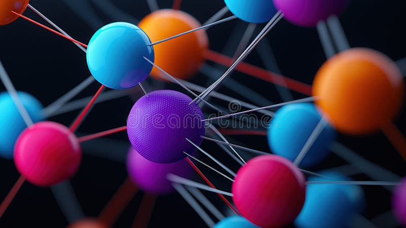 3D Render of Colorful Molecular Structures on Dark Background Stock ...