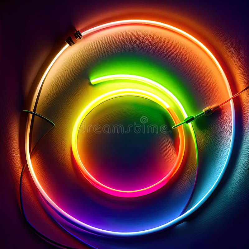 3d Render, Colorful Neon Ring Glowing Inside a Thundercloud on a Dark ...