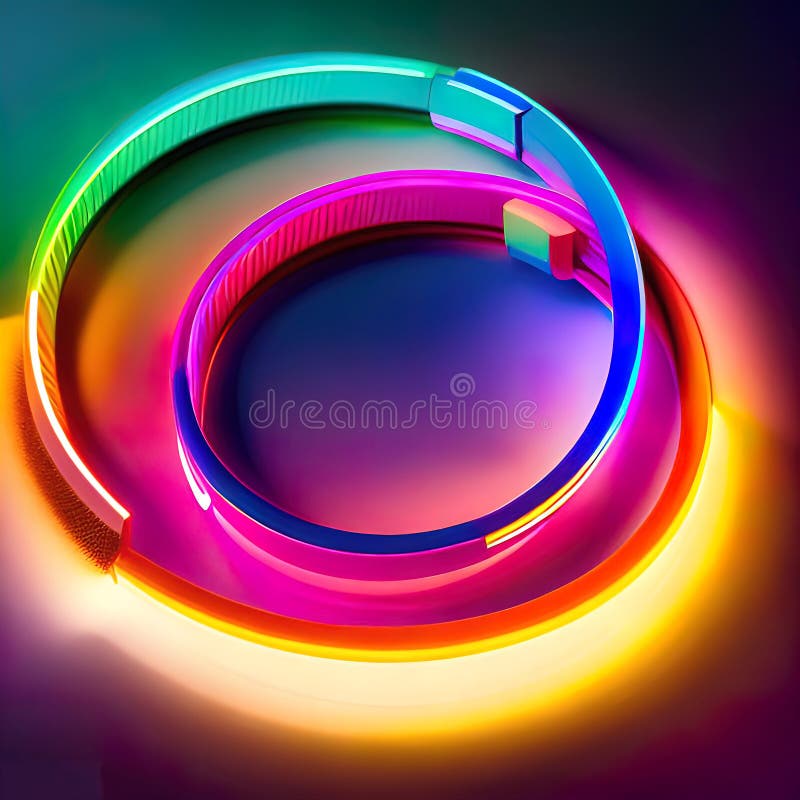 3d Render, Colorful Neon Ring Glowing Inside a Thundercloud on a Dark ...