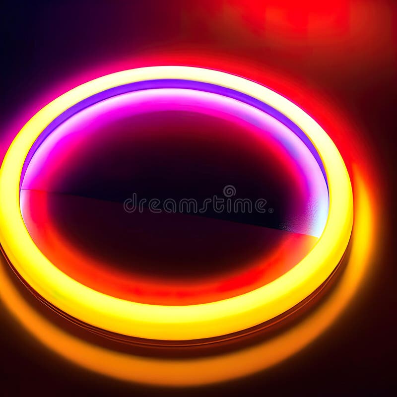 3d Render, Colorful Neon Ring Glowing Inside a Thundercloud on a Dark ...