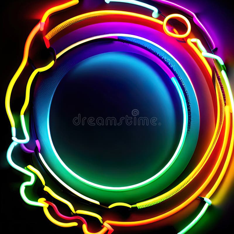 3d Render, Colorful Neon Ring Glowing Inside a Thundercloud on a Dark ...