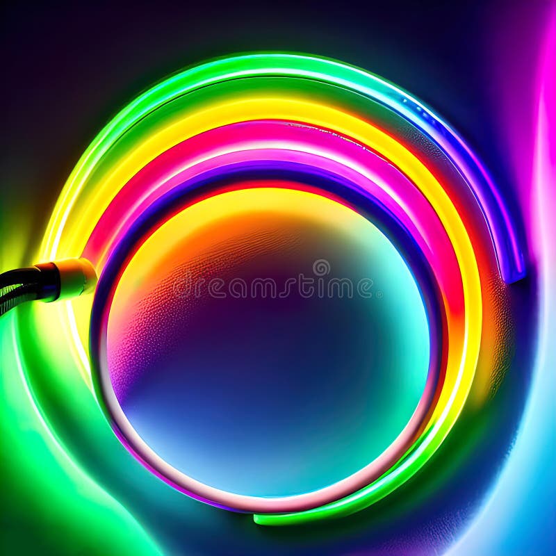 3d Render, Colorful Neon Ring Glowing Inside a Thundercloud on a Dark ...