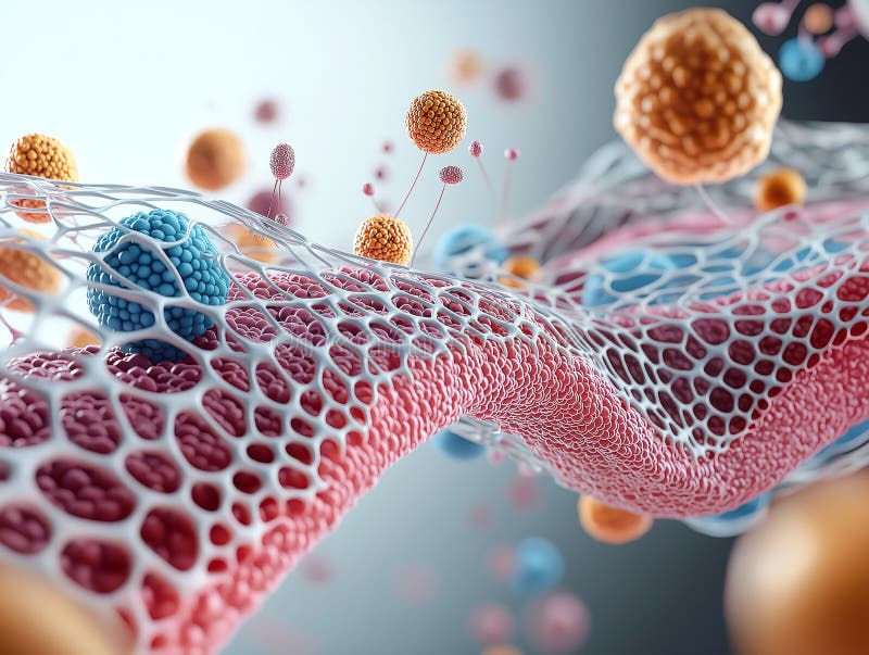 3D Render of Colorful Organic Cells and Molecules Intertwined in ...